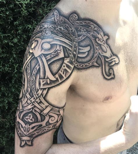 Mjolnir Dragon Horns Of Odin Done Viking Vikingtattoo Nordic
