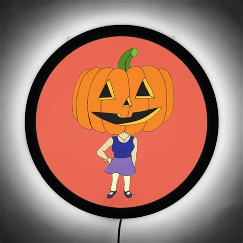 Pumpkin Head Chibi Girl Button Led Sign Zazzle Chibi Girl Chibi