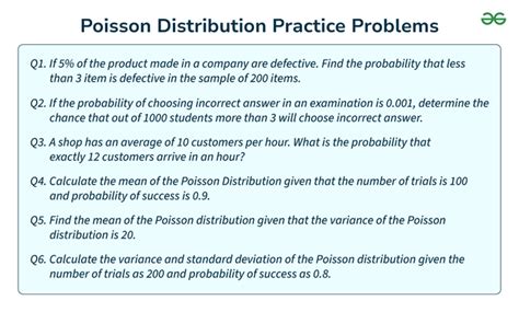 Poisson Distribution Practice Problems Geeksforgeeks