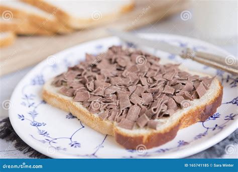 Sandwich With Chocolate Sprinkles Or `vlokken` Dutch Traditional Food