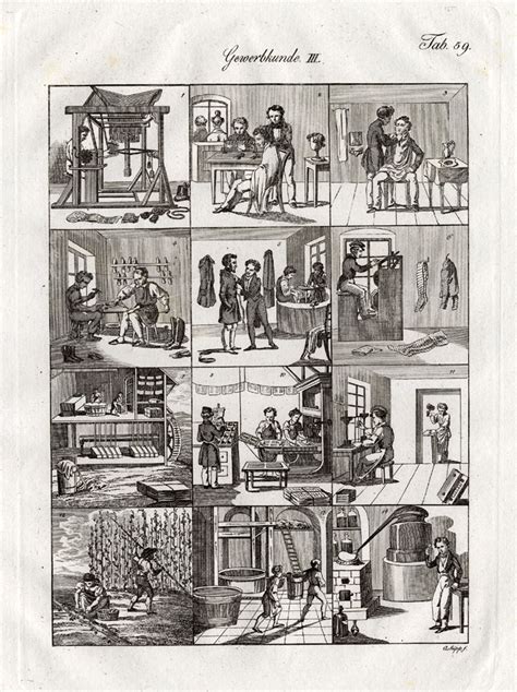 Antique Print Barber Taylor Shoemaker Paper Czech 1844 · Pictura Antique Prints