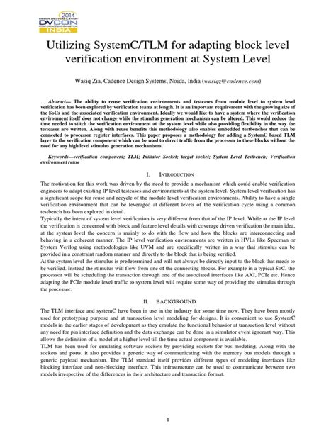 Utilizing Systemctlm For Adapting Block Level Verification Environment At System Level Pdf