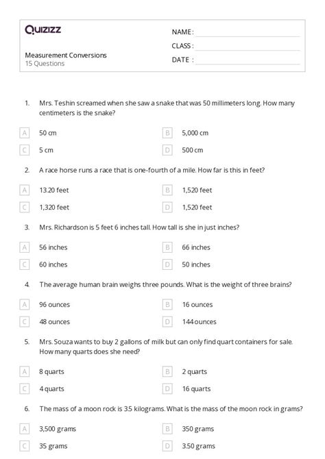 50 Scale And Conversions Worksheets For 6th Grade On Quizizz Free