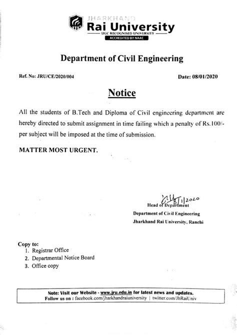 Ce Notice Regarding Assignment Jharkhand Rai University Jru Ranchi