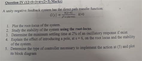 Solved A Unity Negative Feedback System Has The Direct Path