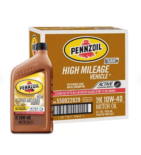 Pennzoil High Mileage Sae 10w 40 Motor Oil 6 Pack 1 Quart Bottles