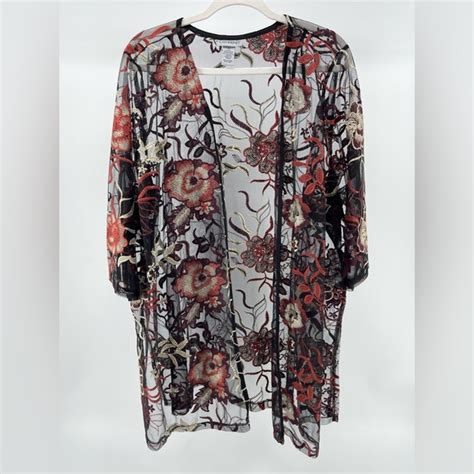 Catherines Sweaters Catherines Black Mesh Open Front Kimono Topper