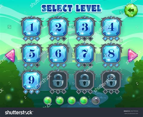 level selection screen vector game ui assets on fantasy landscape