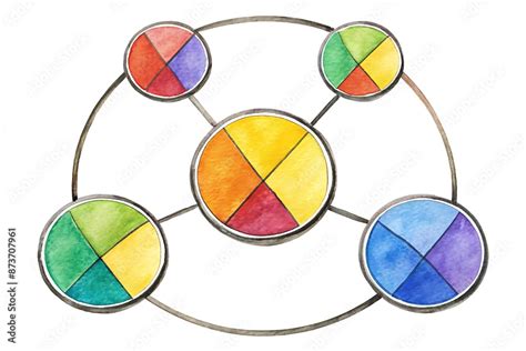 Colorful Semicircle And Six Interconnected Circles Forming A Cyclic
