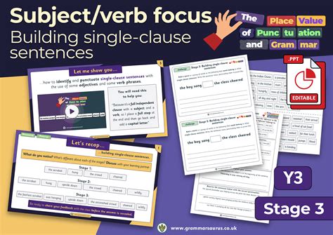 Year 3 Place Value Of Punctuation And Grammar Building Single Clause Sentences Stage 3