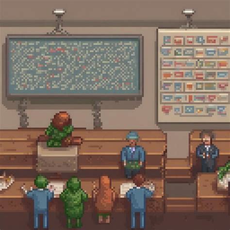 Pixel Art Classroom Scene With Students And A Blackboard Premium Ai