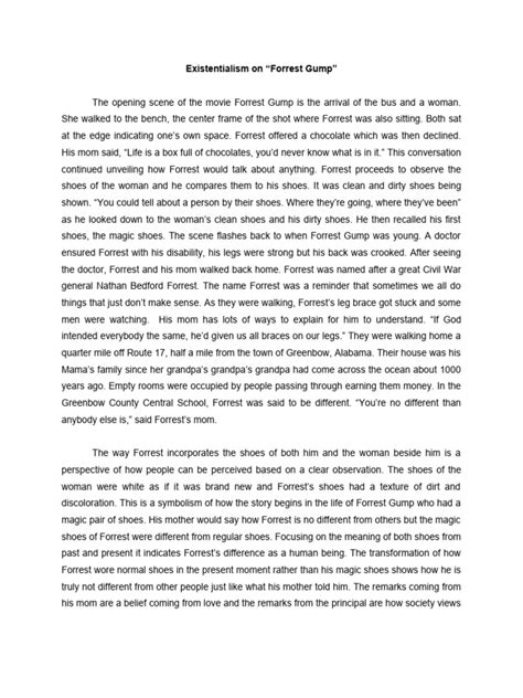 Existentialism On “forrest Gump” Essay Pdf