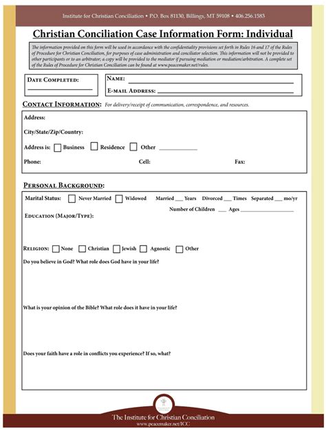 Fillable Online Christian Conciliation Case Information Form Individual