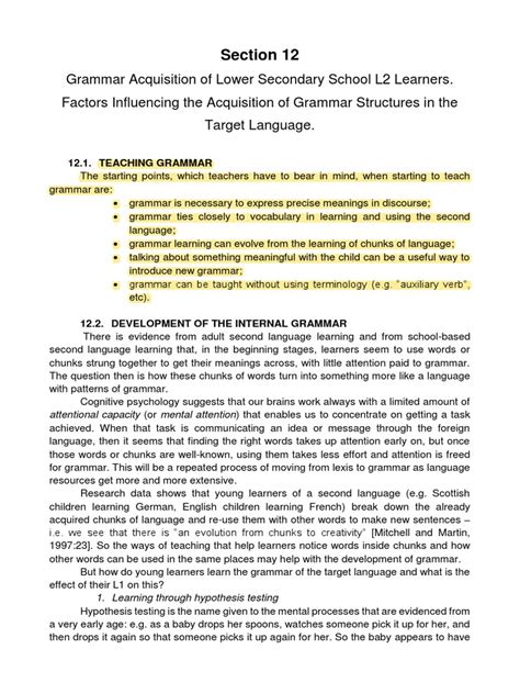 Section 12 Grammar Acquisition Pdf Second Language Acquisition