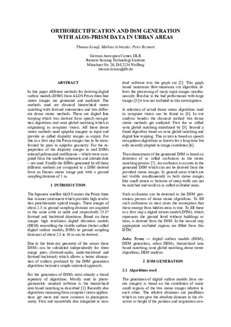 Pdf Orthorectification And Dsm Generation With Alos Prism Data In