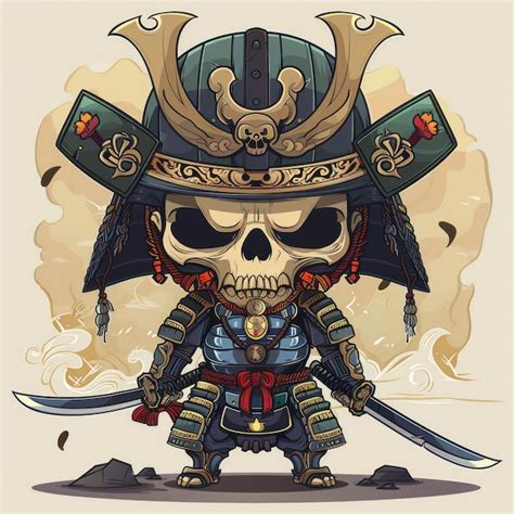 Premium Photo A Chibi Skull Samurai Glaring Intensely Armor Adorned With Ancient Symbols