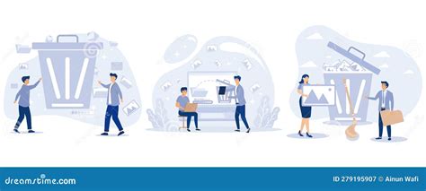 Delete Concept Tiny People Deleting Data And Move Unnecessary Files To The Trash Bin Stock