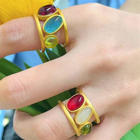Gold Plated Adjustable Gemstone Ring By Jasper And Opal
