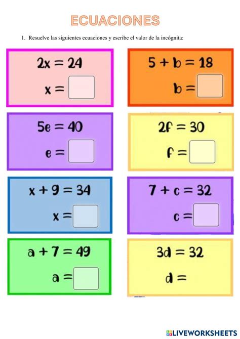 Ecuaciones Live Worksheets Ecuaciones Live Worksheets
