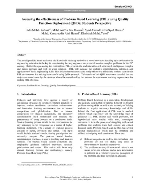 Pdf Assessing The Effectiveness Of Problem Based Learning Pbl Using