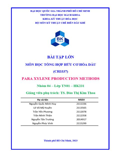 Paraxylene Production Methodnhóm 4 Pdf