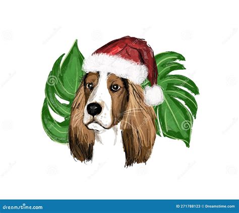 Cocker Spaniel With Christmas Hat Illustration Stock Illustration Illustration Of Cartoon
