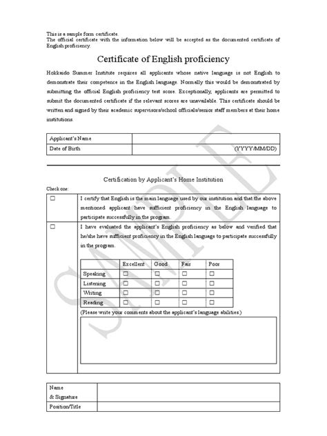 Certificate Of English Proficiency Certification By Applicants Home