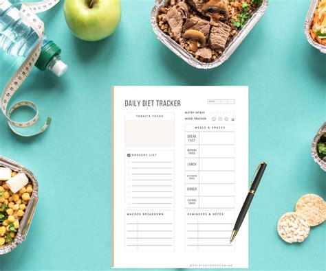 Daily Diet Tracker Printable Nutrition And Meal Planner Pdf Etsy