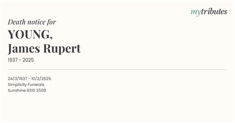 Young James Rupert Death Notices Melbourne My Tributes