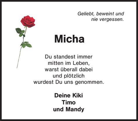 Traueranzeigen Von Micha Unbekannt Trauer In Nrw De