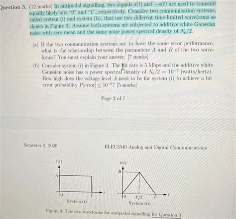 Solved Marks In Antipodal Signalling Two Signals Chegg