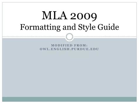 Ppt Mla 2009 Formatting And Style Guide Powerpoint Presentation Free