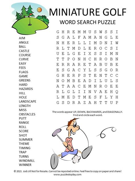 Miniature Golf Word Search Puzzle Artofit
