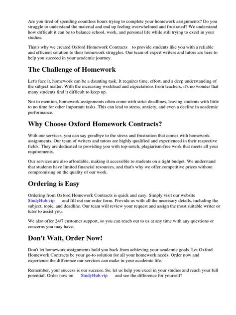 Oxford Homework Contracts Pdf Homework Teachers