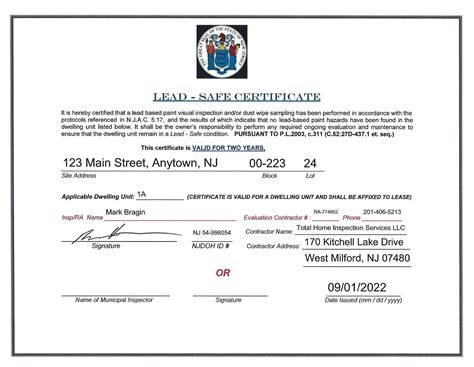 Lead Safe Certificate West Milford Nj Home Inspection Company