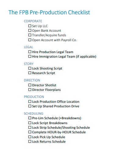 Production Checklist Template