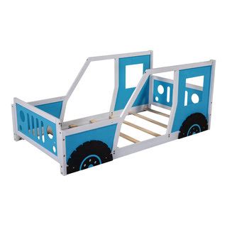 Gewnee Twin Size Classic Car Shaped Platform Bed With Wheels In Blue