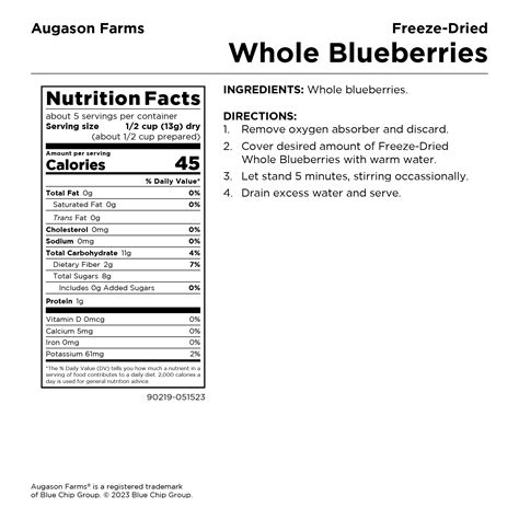 Augason Farms Freeze Dried Whole Blueberries 2 5oz Pouch Ships
