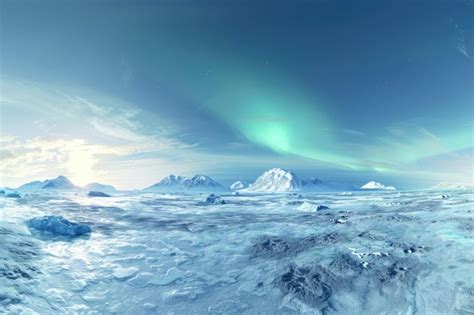 Hdri Ice Terrain With Aurora Borealis On The Sky 25 Panorama Premium
