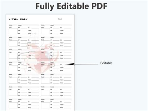 Editable And Printable Vital Sign Chart Vital Sign Log Vital Sign Tracker Vital Sign Sheet