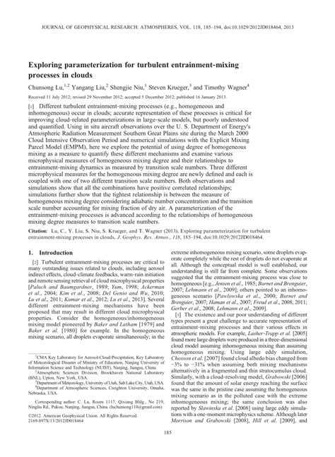 Pdf Exploring Parameterization For Turbulent Entrainment Mixing Processes In Clouds