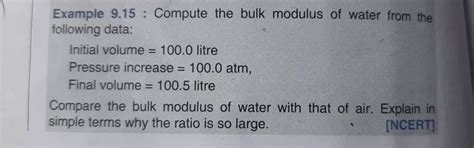 Example 9 15 Compute The Bulk Modulus Of Water From The Following Data