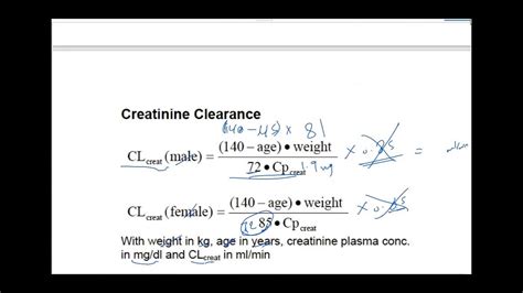 Creatinine Clearance Cockcroft Gault Equation Calculations Youtube