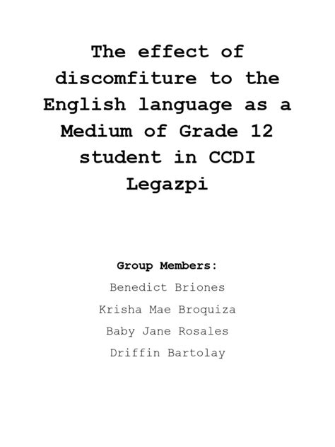 The Effect Of Discomfiture To The English Language As A Medium Of Grade