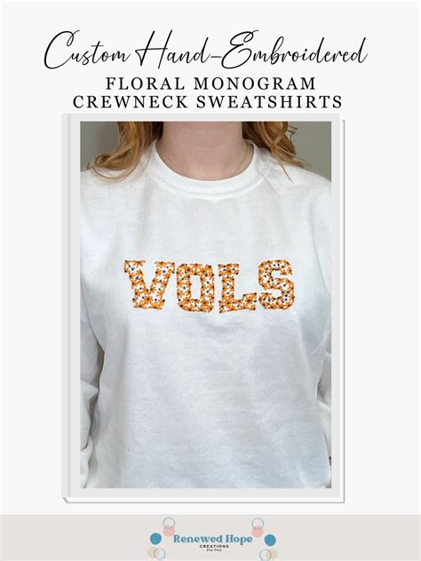 Hand Embroidered Floral Monogram Sweatshirt Custom Initial Crewneck Etsy