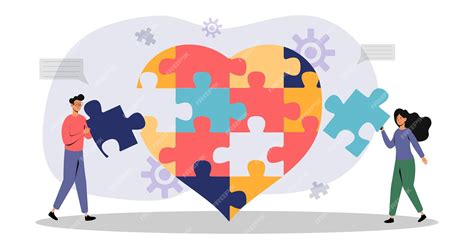Premium Vector Two People Assembling A Colorful Heartshaped Puzzle In