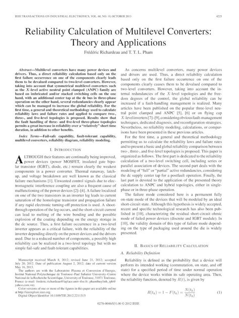 Pdf Reliability Calculation Of Multilevel Converters Theory And