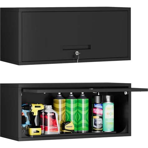 Metal Garage Wall Cabinet，13 7 Tall Hanging Garage Cabinet With Flip Up Door Lockable Tool