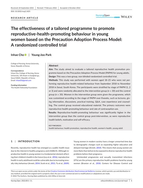 Pdf The Effectiveness Of A Tailored Programme To Promote Reproductive