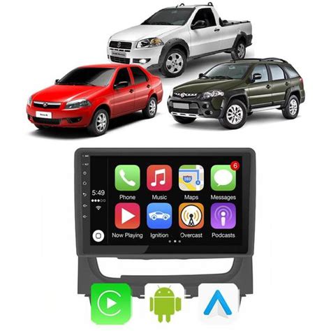 Kit Multimidia Carplay Palio Siena Strada Idea 9 Polegadas Gps Tv Online Hd Bluetooth Play Store